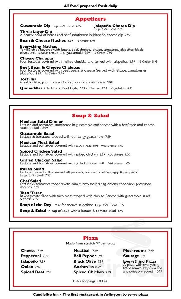 Candlelite Inn Restaurant menu in Arlington, Texas, USA