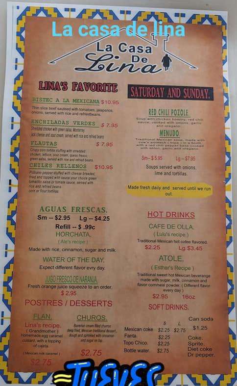 La Casa De Lina menu in Fort Worth, Texas, USA