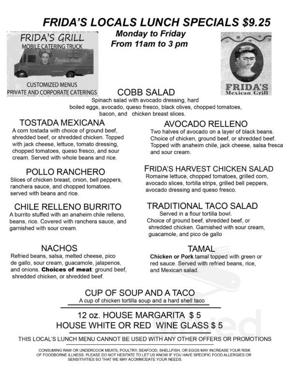 Frida's Mexican Grill menu in Napa, California, USA