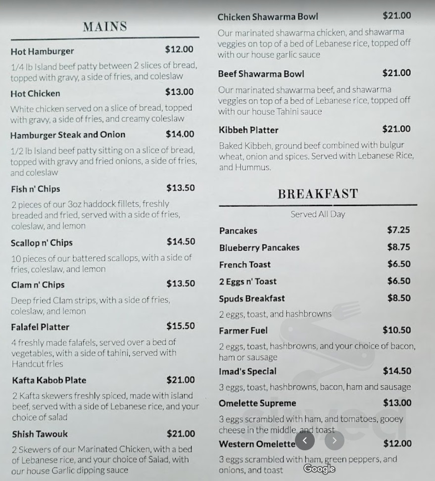 Kozy Korner menus in Cornwall, Prince Edward Island, Canada