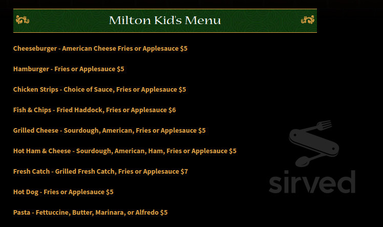 Irish Eyes Pub & Restaurant menus in Milton, Delaware, United States