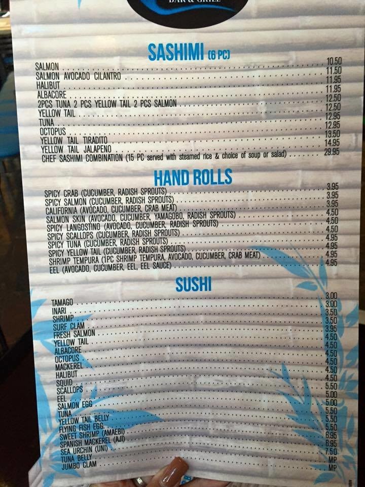 It's Tabu Sushi menu in San Marcos, California, USA