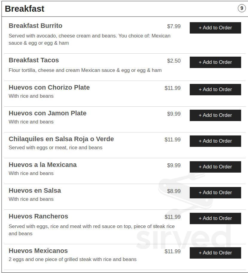 El Palomino Taqueria menu in Huntsville, Alabama, USA