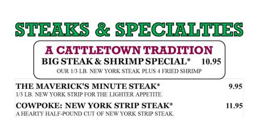 Menu for Cattletown Steakhouse & Saloon in Tucson, AZ | Sirved