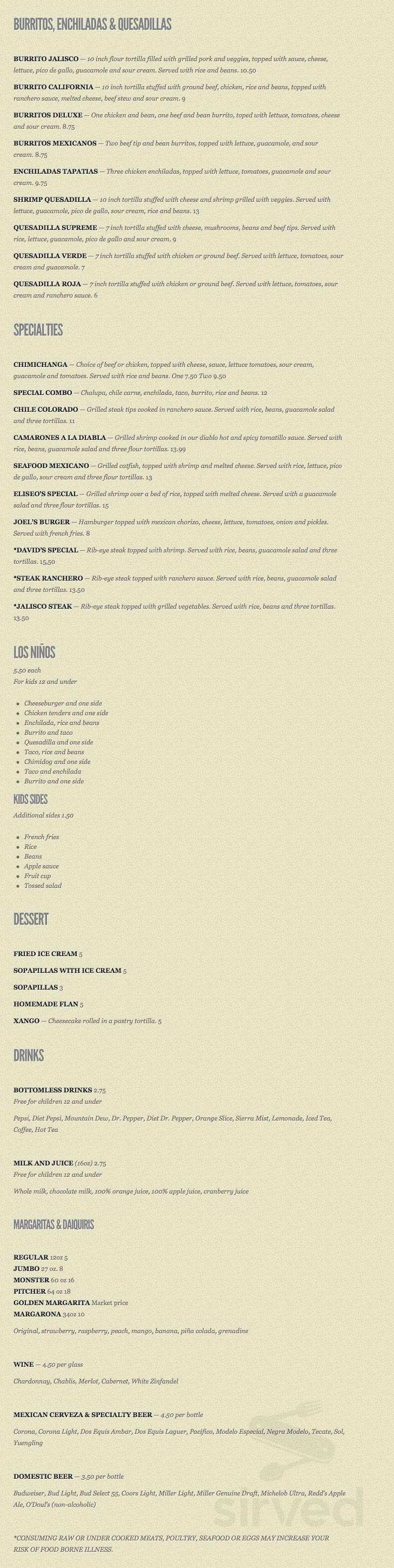 CABO MEXICAN RESTAURANT menus in Delphos, Ohio, United States