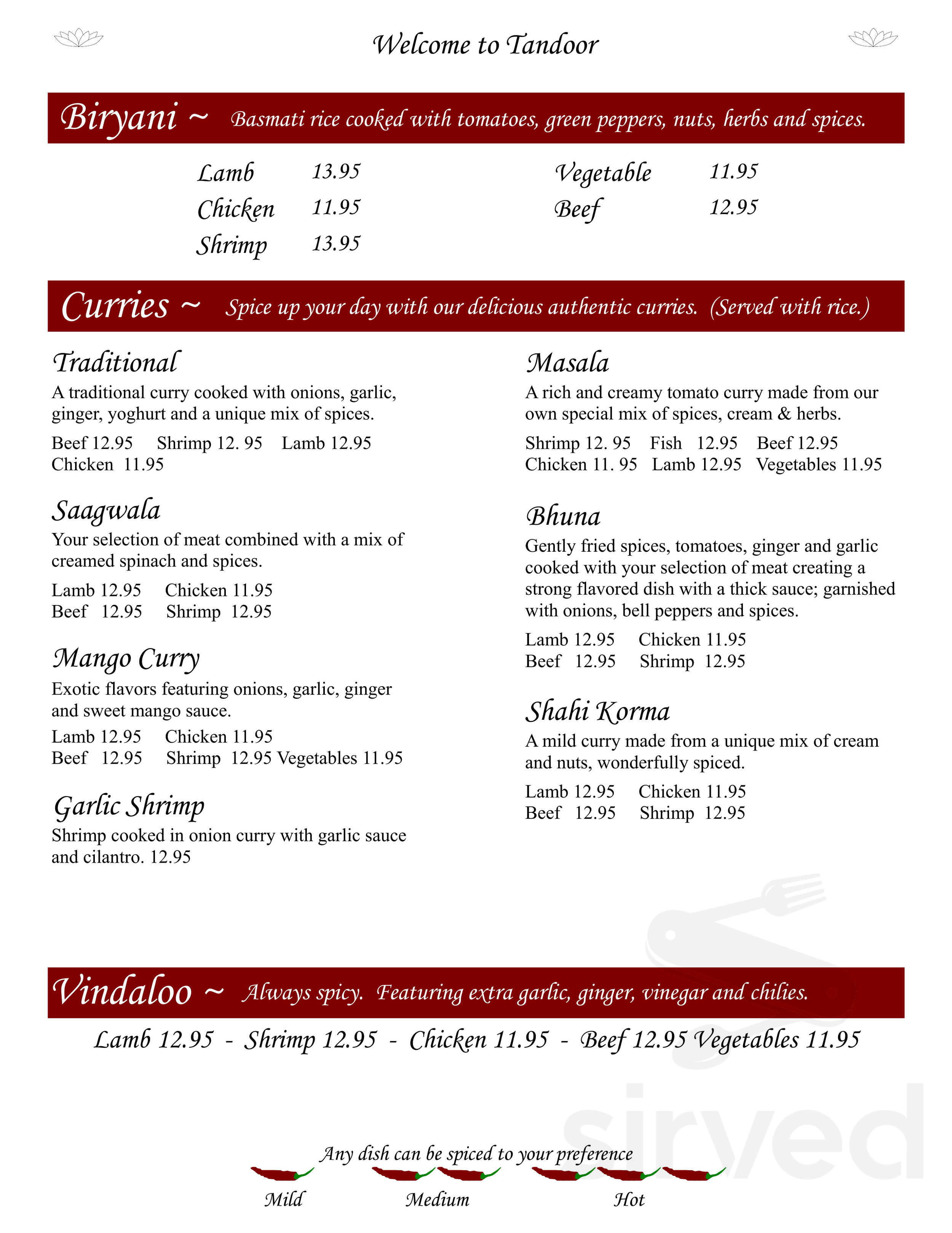 Menu - Toledo OH's Tandoor Cuisine of India | Sirved