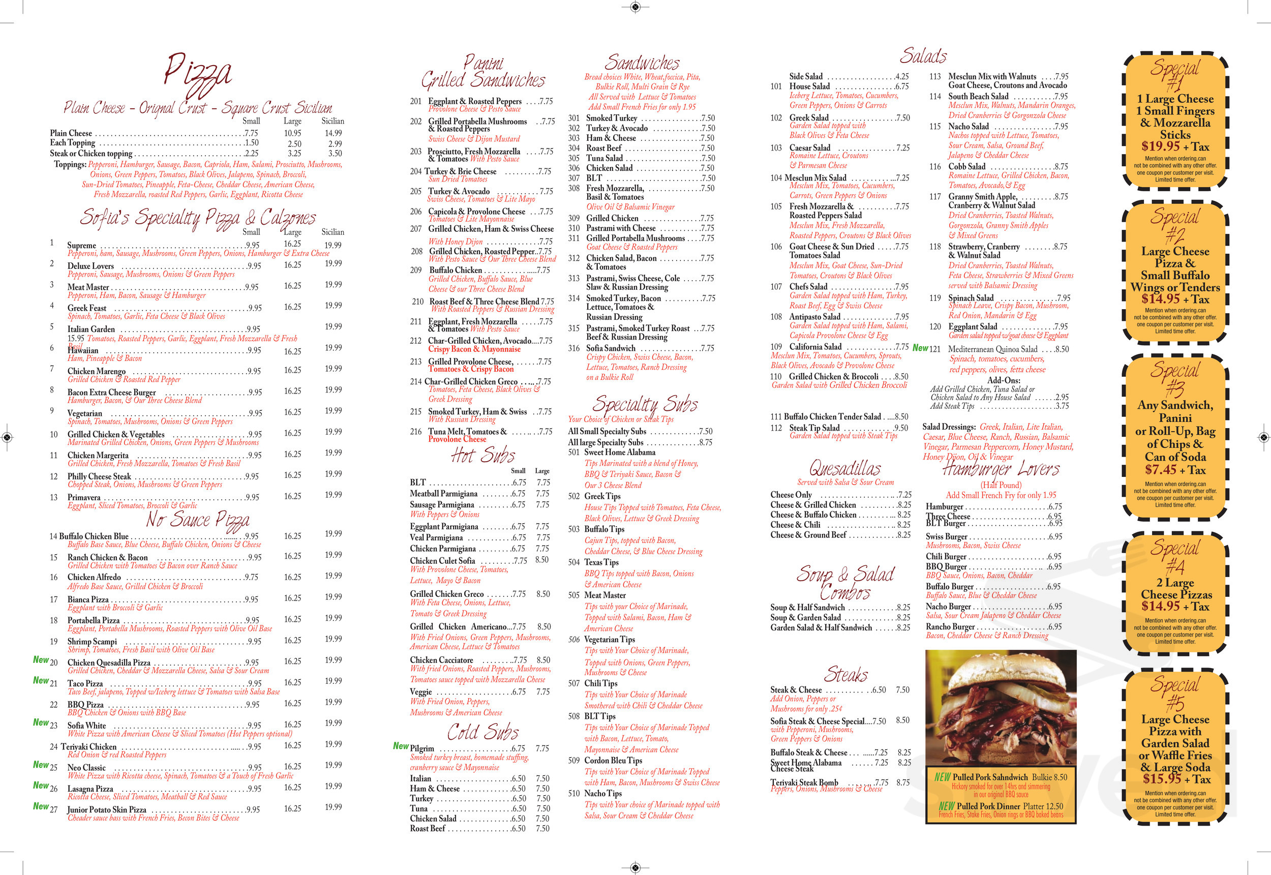 Menu - Quincy MA's Sofia Pizza House | Sirved