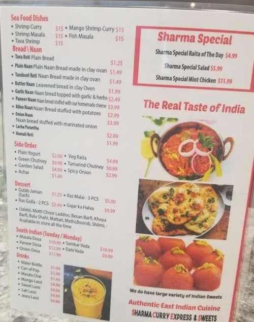 Sharma Curry Express & Sweets menu in Saskatoon, Saskatchewan, Canada