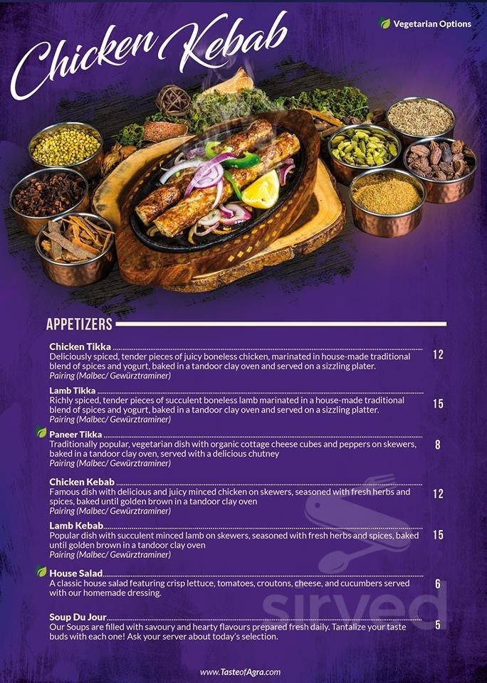 Menu - Scarborough ON's Taste of Agra | Sirved