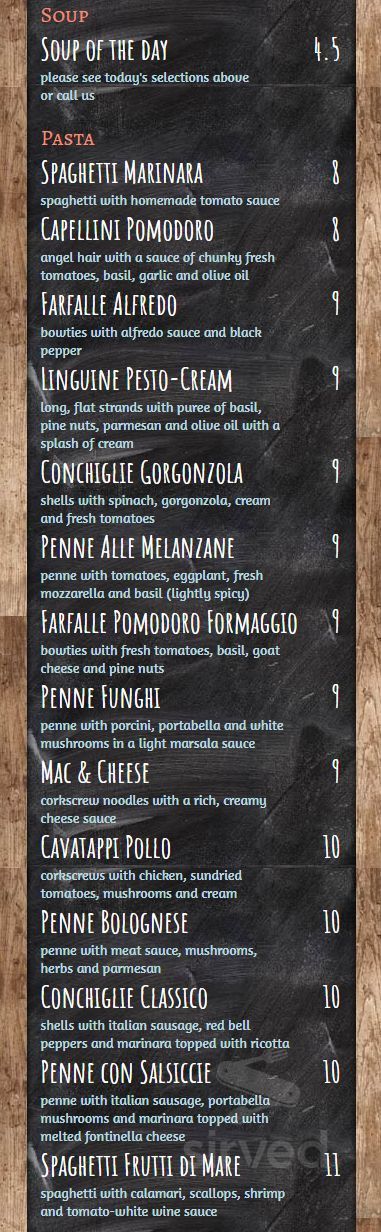 Pasta Palazzo menu in Chicago, Illinois, USA