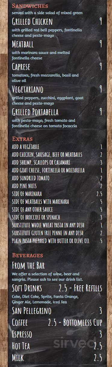 Pasta Palazzo menu in Chicago, Illinois, USA