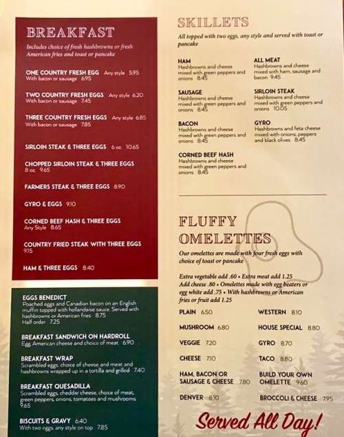 Parkside Family Restaurant menu in Sheboygan, Wisconsin, USA