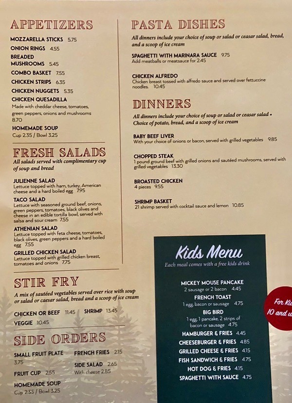 Parkside Family Restaurant menu in Sheboygan, Wisconsin, USA