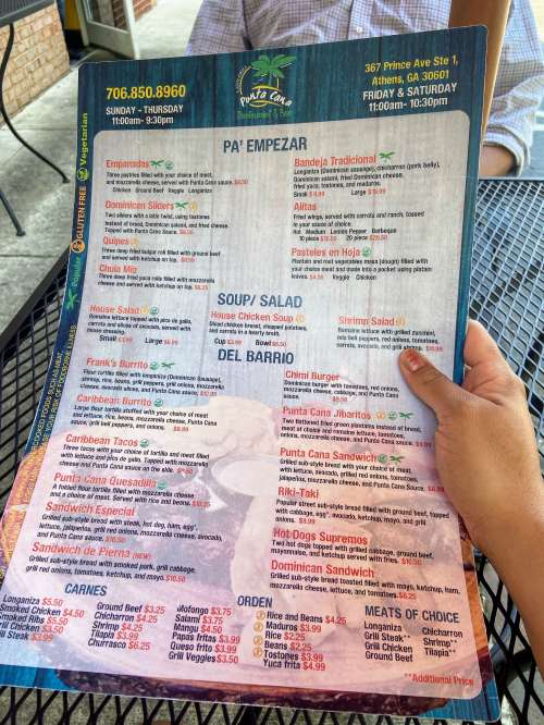 Punta Cana Latin Grill menu in Athens, Georgia, USA