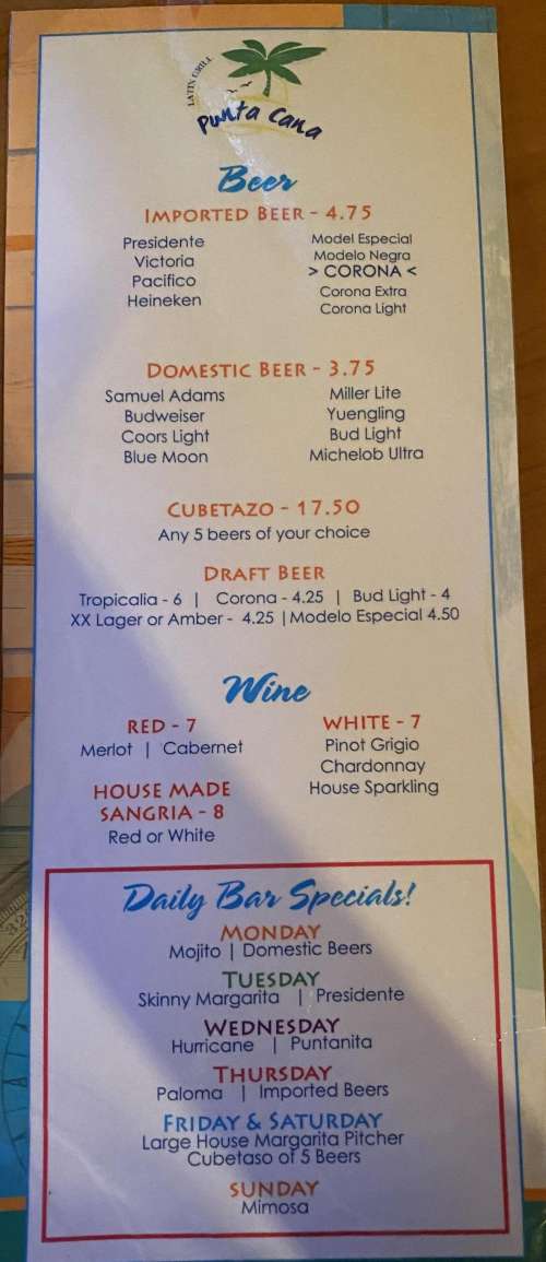 Punta Cana Latin Grill menu in Athens, Georgia, USA