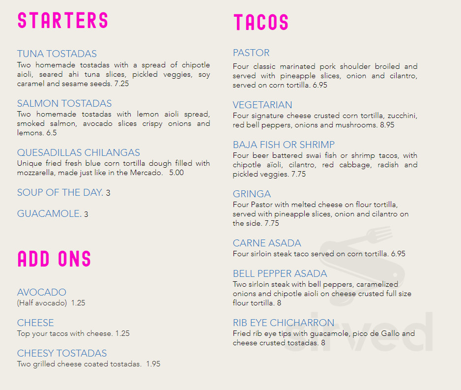 La Felix Taco & Bar menu in El Paso, Texas, USA