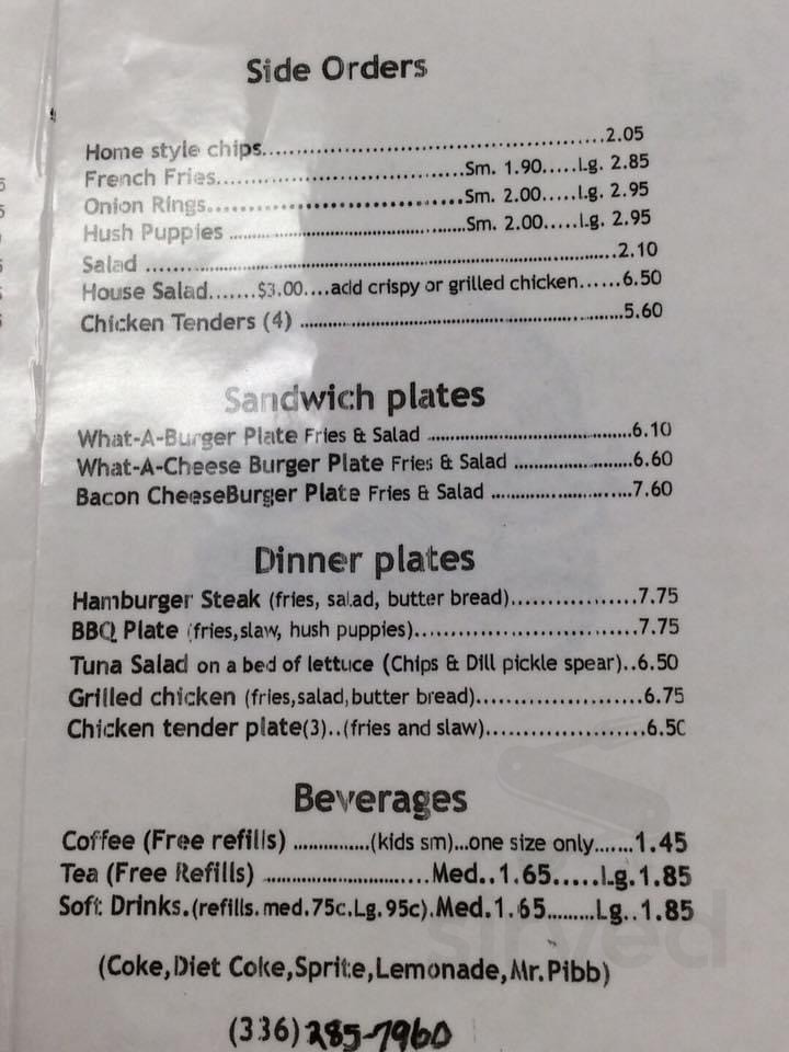 Menu for Church Street Cafe (Whataburger) in Greensboro, NC | Sirved