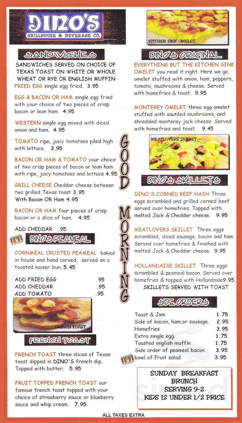 Dino's Grillhouse menu in Ingersoll, Ontario, Canada