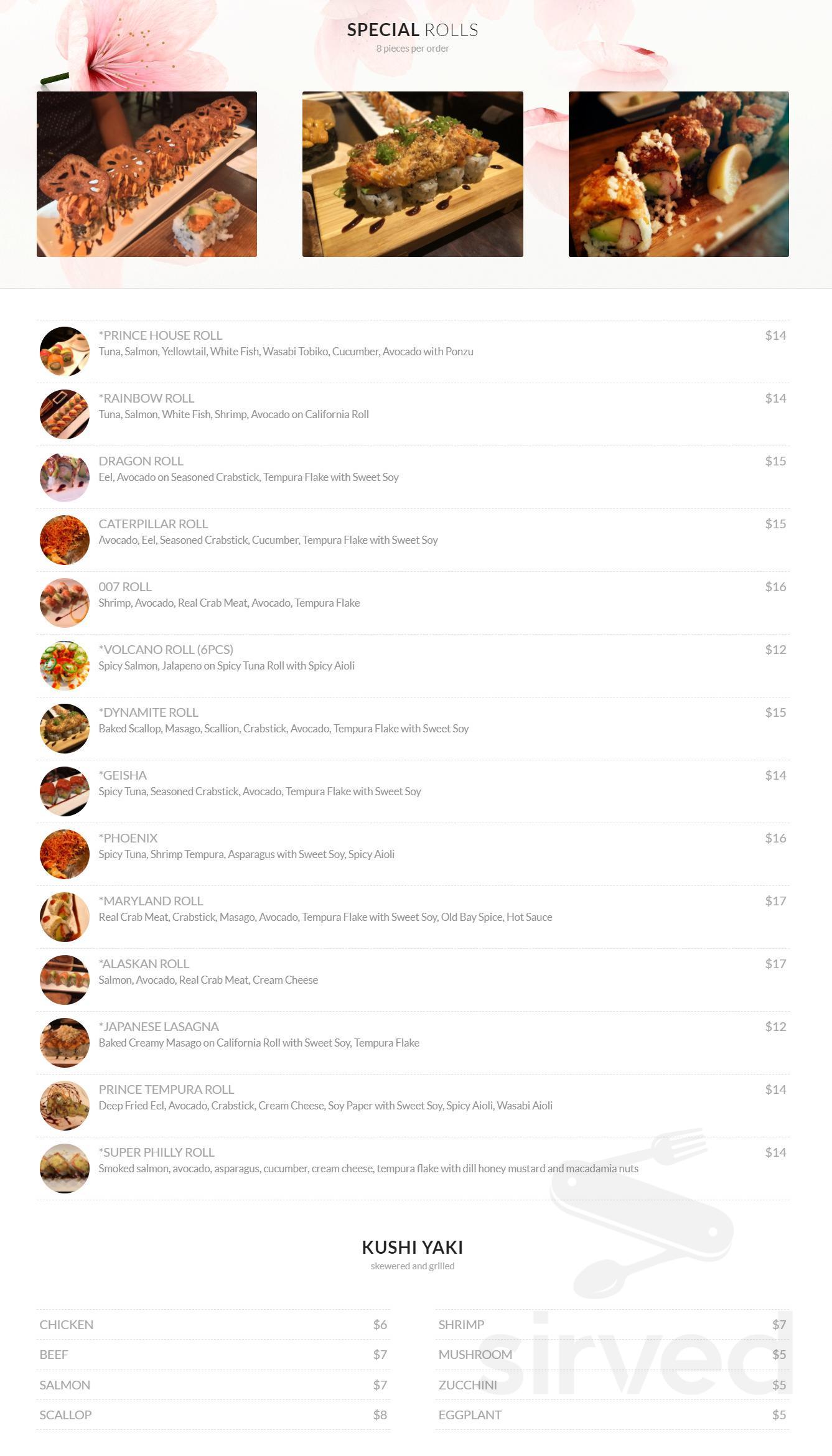 Sushi Prince menu in Fairfax, Virginia, USA