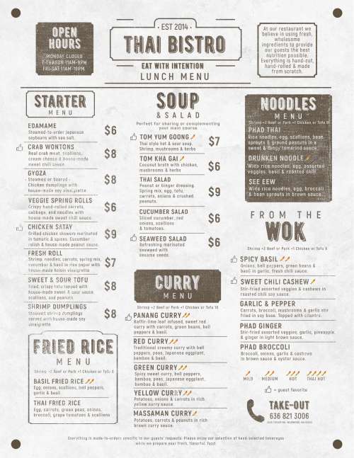 Thai Bistro menu in Wildwood, Missouri, USA