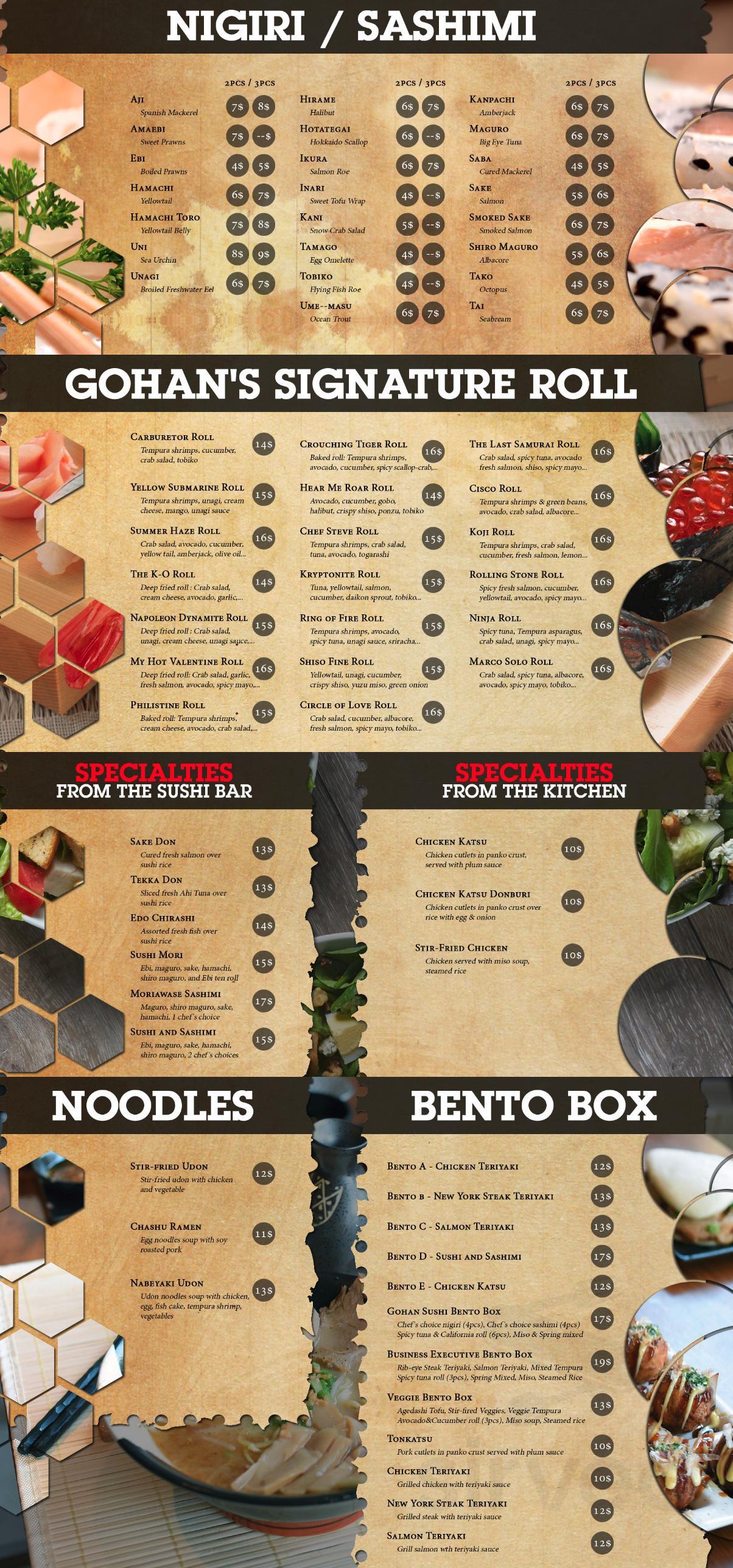 Gohan menu in Petaluma, California, USA