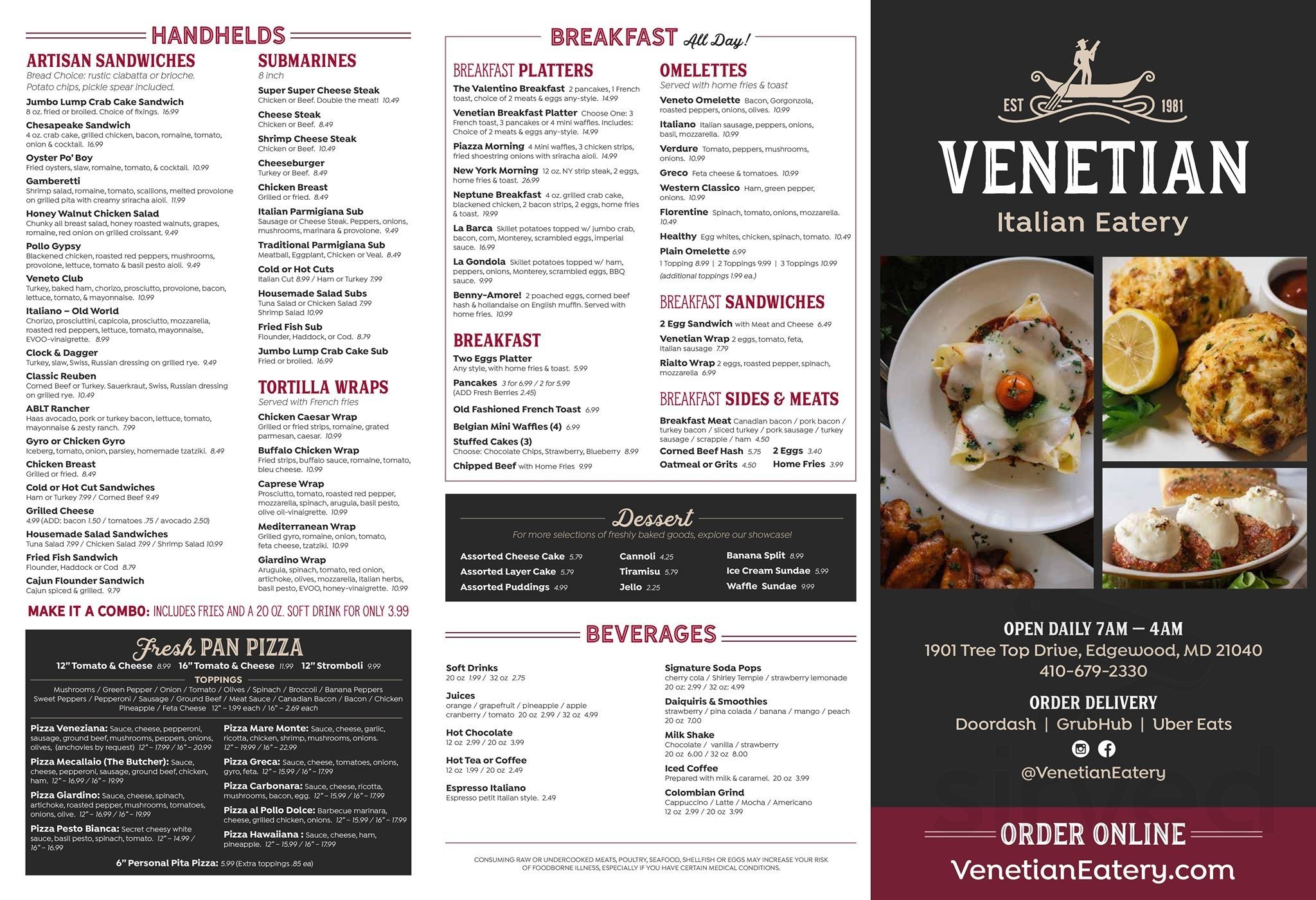 Venetian Italian Eatery menu in Edgewood, Maryland, USA