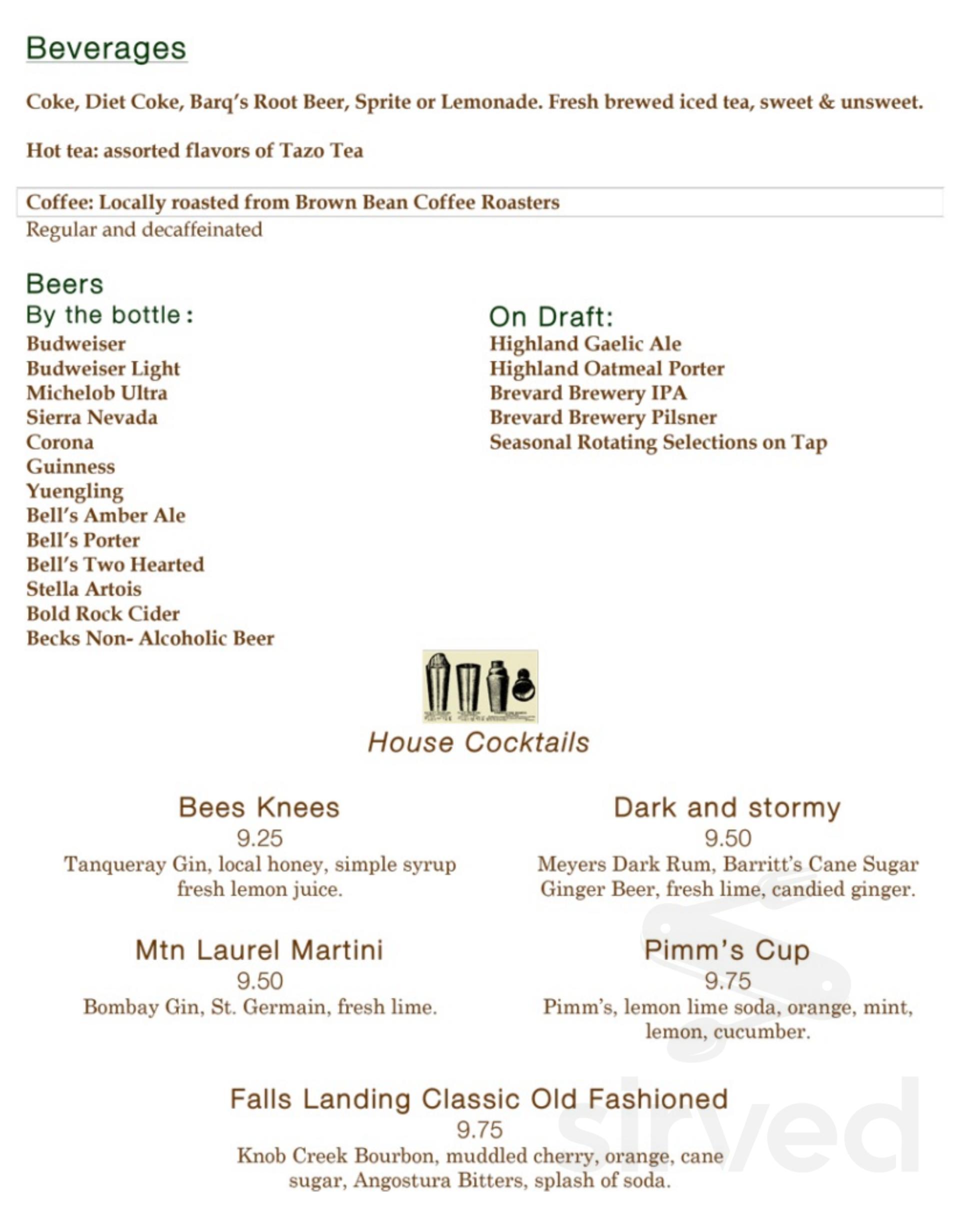 The Falls Landing Restaurant menus in Brevard, North Carolina, United ...