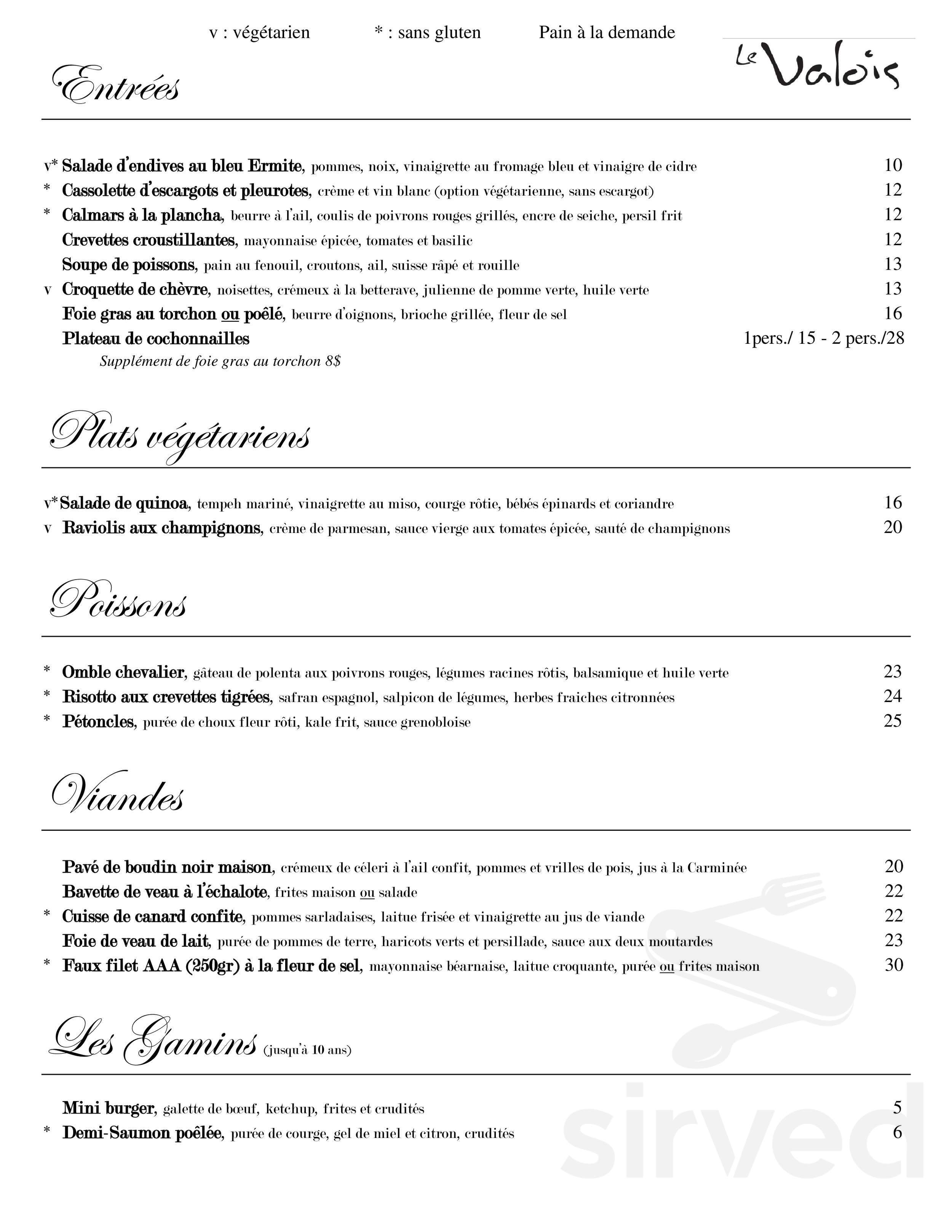 Bistro Le Valois menu in Montreal, Quebec H1W 0A6, Canada