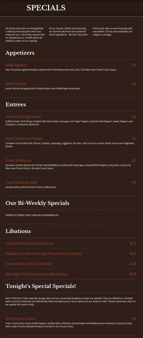 Yardville Inn menu in Hamilton Township, New Jersey, USA