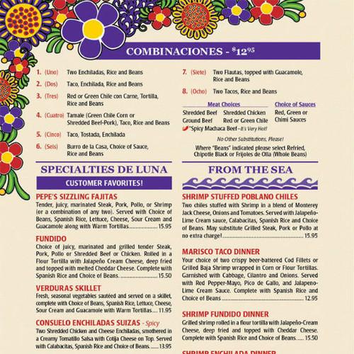 Valle Luna menu in Chandler, Arizona, USA