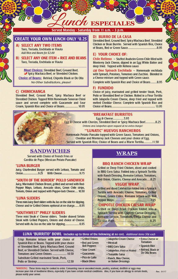 Menu for Valle Luna in Chandler, AZ | Sirved