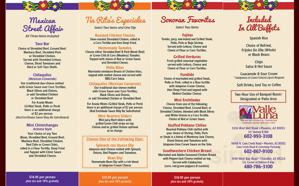 Valle Luna menus in Phoenix, Arizona, United States