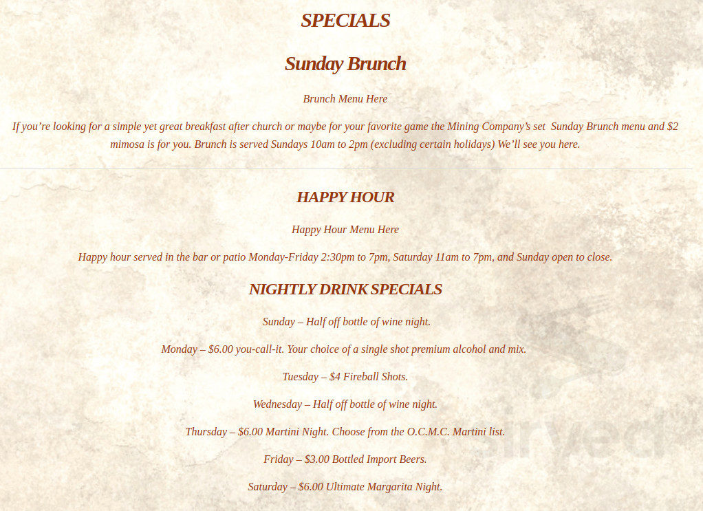 Old California Mining Company menus in San Marcos, California, United ...