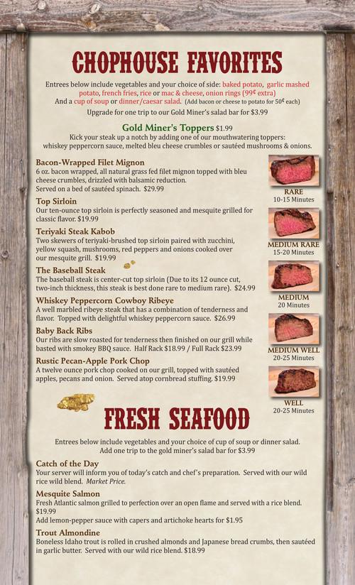 Old California Mining Company menu in San Marcos, California, USA
