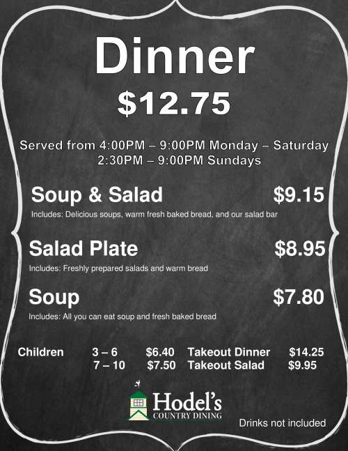 Hodel's Country Dining menu in Bakersfield, California, USA