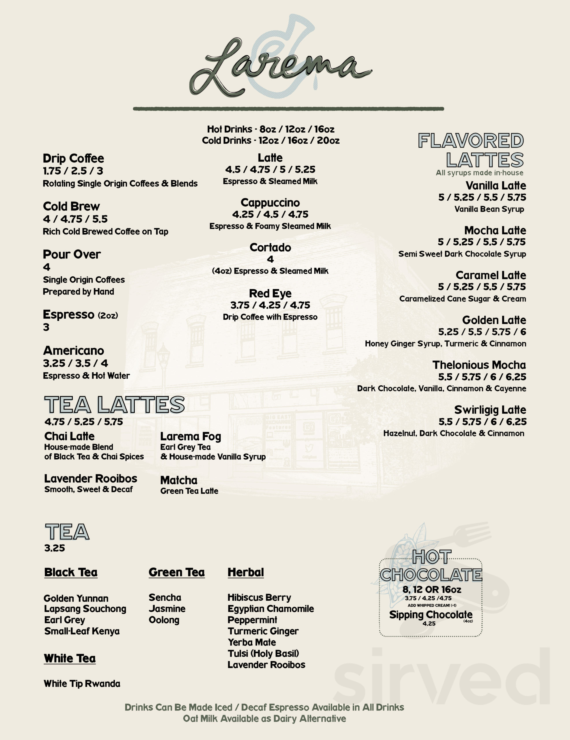 Larema Coffee House menu in Wilson, North Carolina, USA