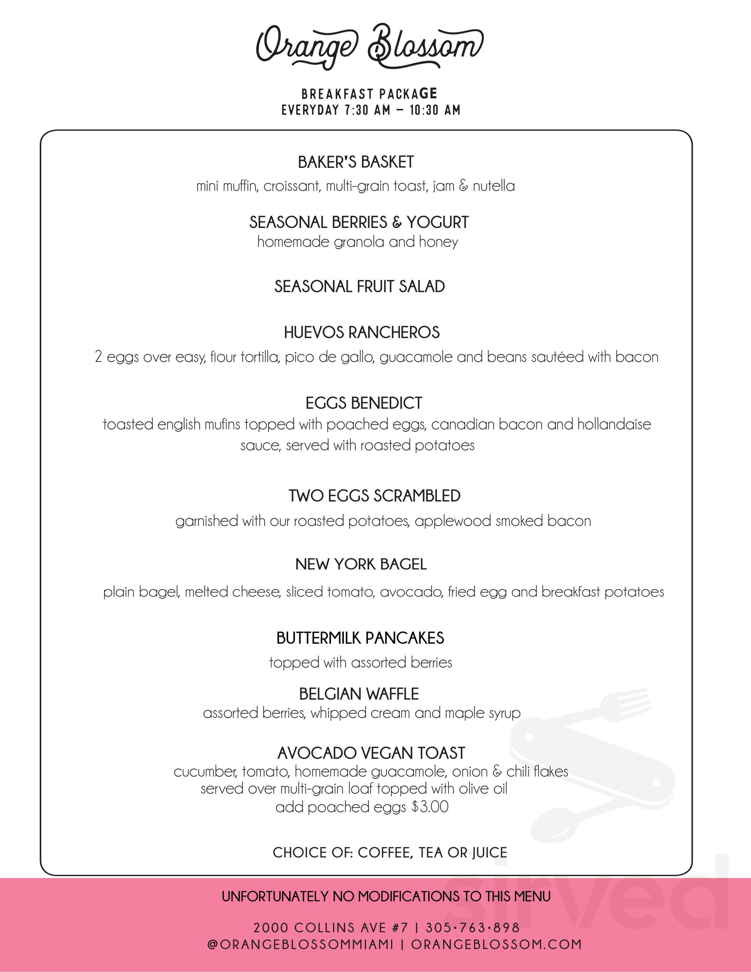Pestana Miami South Beach menu in Miami Beach, Florida, USA