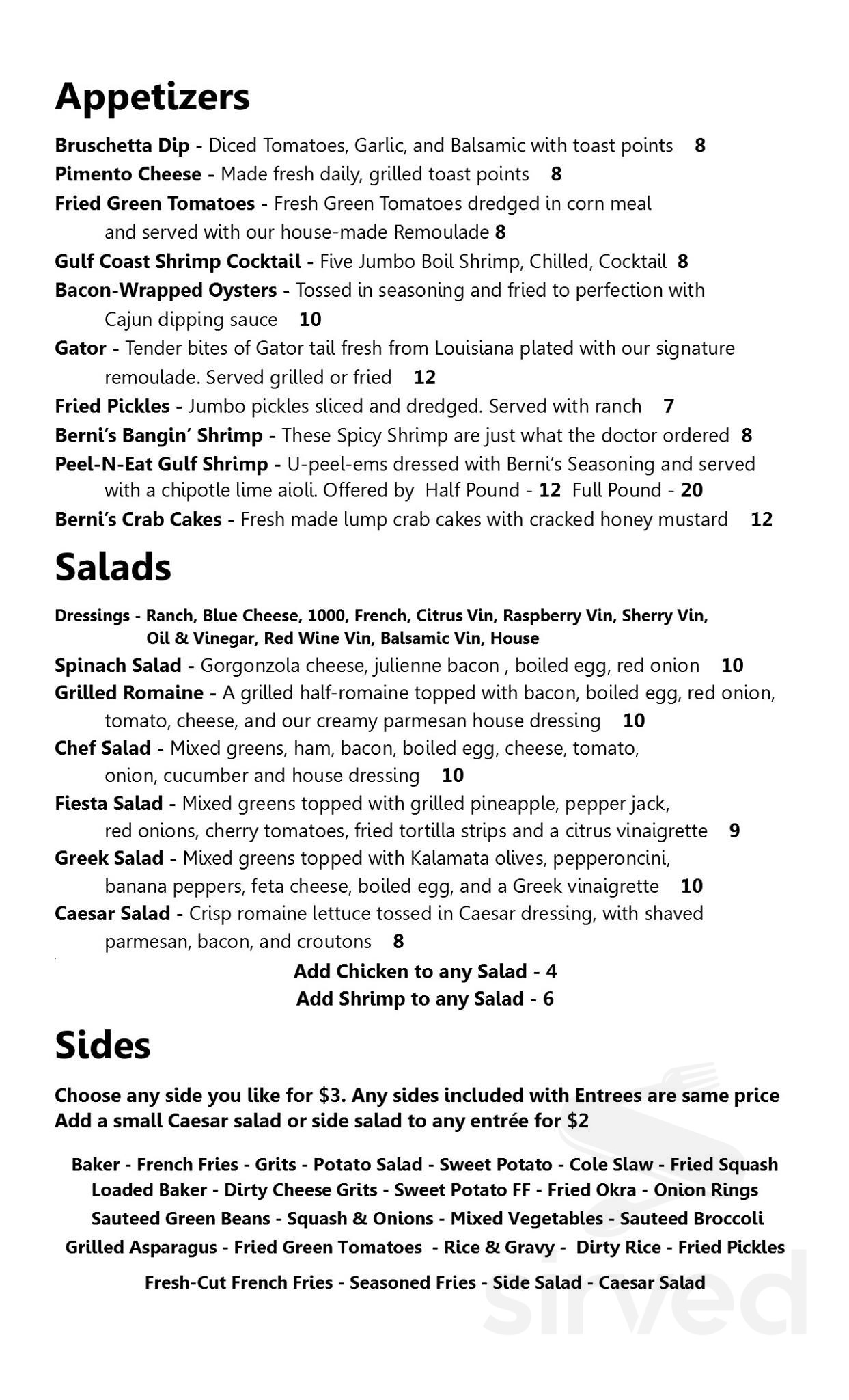 Berni's on West Main menus in Swainsboro, Georgia, United States