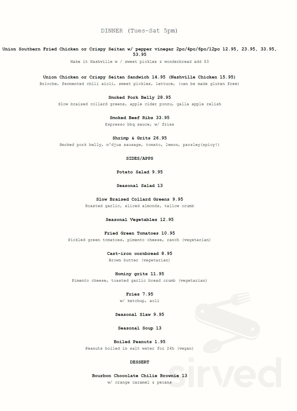 Menu for Union Local 613 in Ottawa, ON | Sirved
