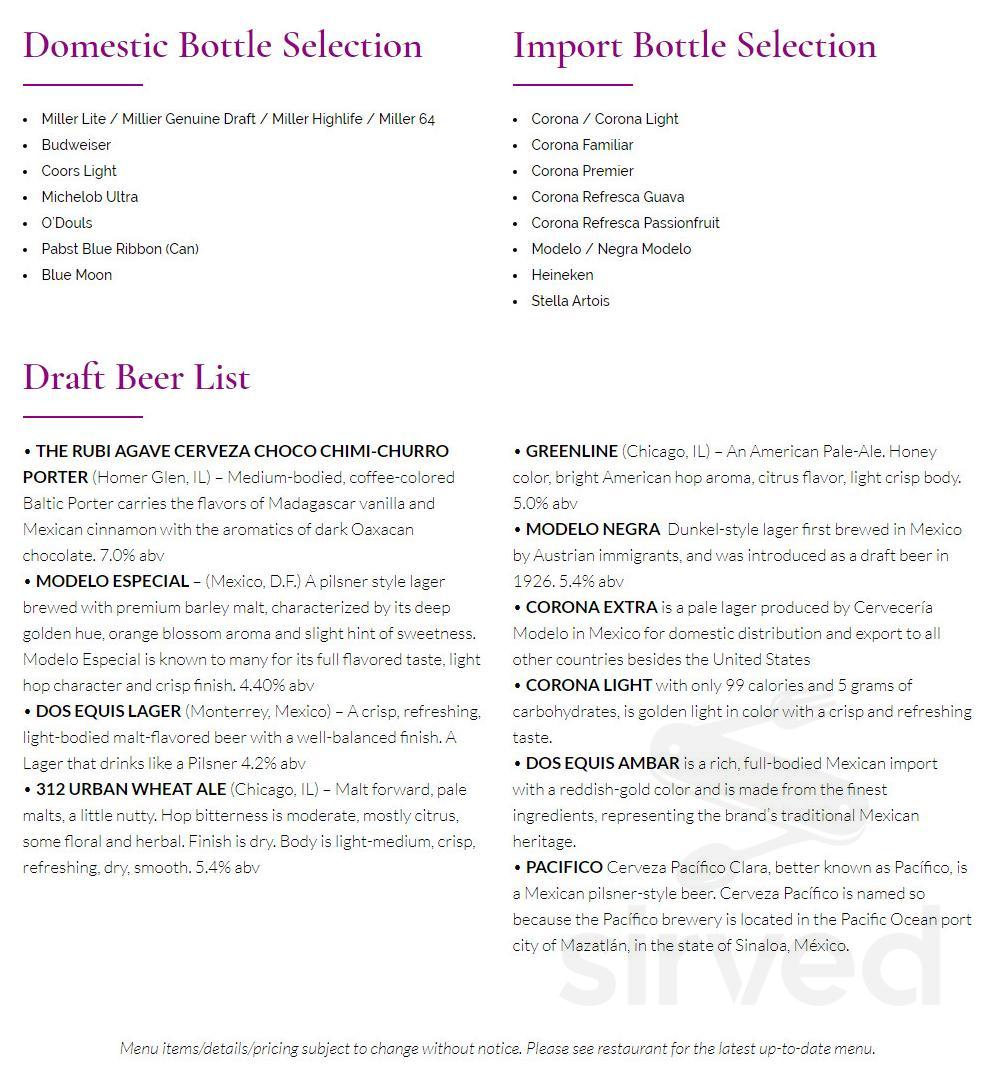 Rubi Agave Latin Kitchen, Tequila & Whiskey Bar menu in Homer Glen ...