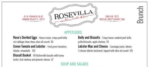 Menu for Rose Villa Restaurant, Southern Table and Bar in Ormond Beach ...