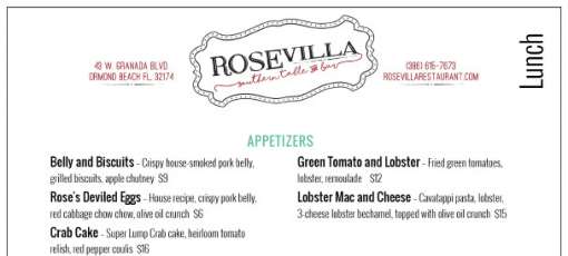 Menu for Rose Villa Restaurant, Southern Table and Bar in Ormond Beach ...