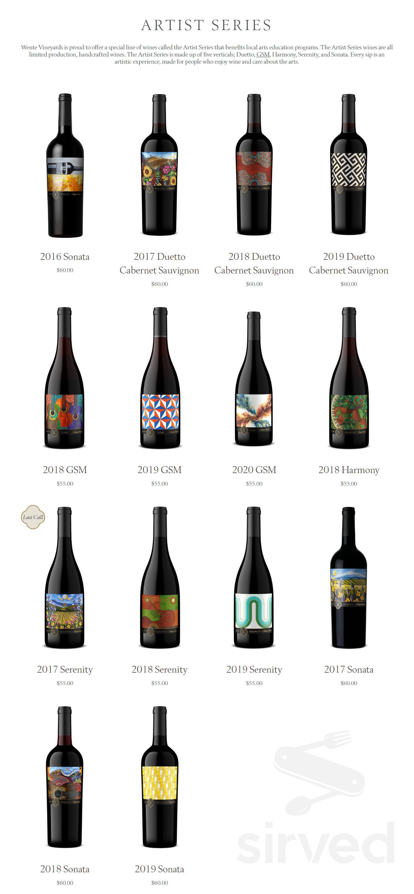 Wente Family Estate menu in Livermore, California, USA