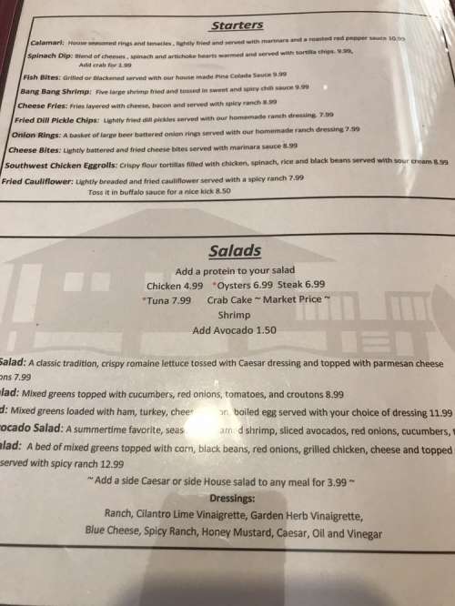 The Beach House Grill menu in Buxton, North Carolina, USA