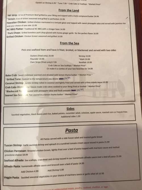 The Beach House Grill menu in Buxton, North Carolina, USA