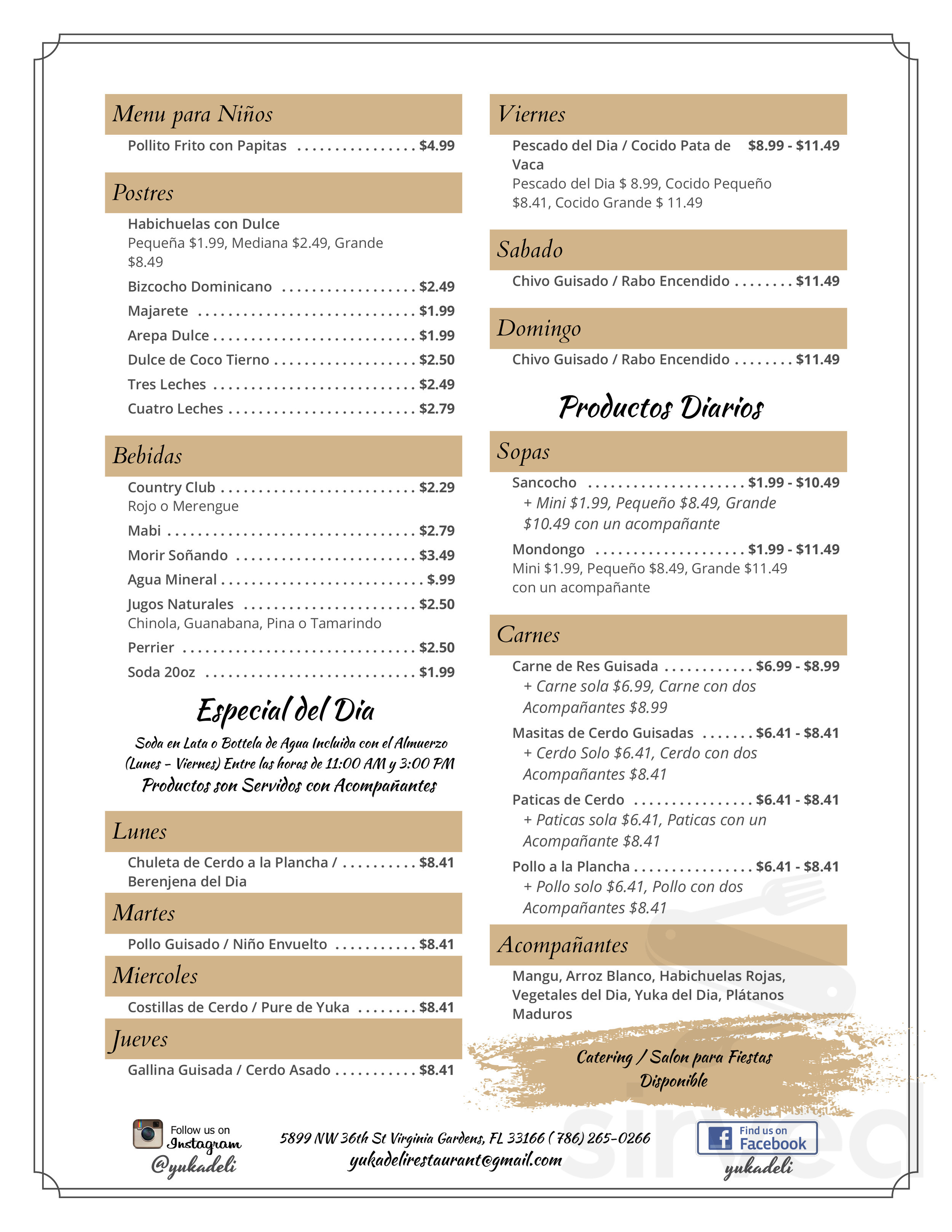 Yuka Deli Restaurant menus in Virginia Gardens, Florida, United States
