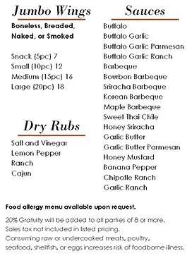 BoneShakers menu in Salem, Ohio, USA