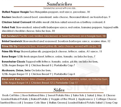BoneShakers menus in Salem, Ohio, United States