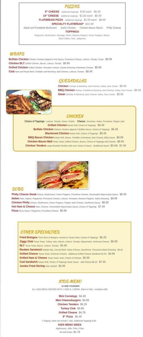 Ziggy's Bar & Grill, Inc. menu in Pataskala, Ohio, USA