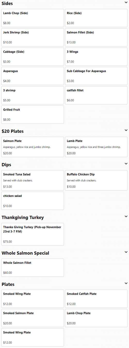 Clay's Smoked Tuna menu in Memphis, Tennessee, USA